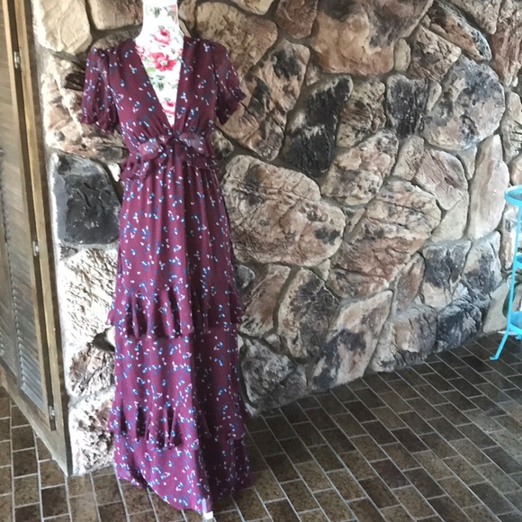 Wayf | Dresses | Wayf Maroon Floral Maxi | Poshmark